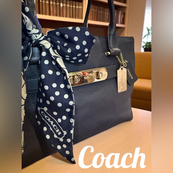 Coach | Bags | Coach Swagger Carryall Navy Pebble Leather Tote Euc W ...